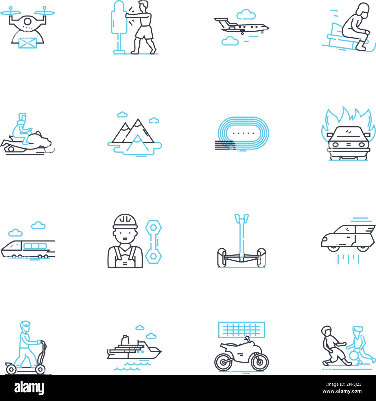 Fun pursuit linear icons set. Adventure, Joy, Recreation, Thrill ...