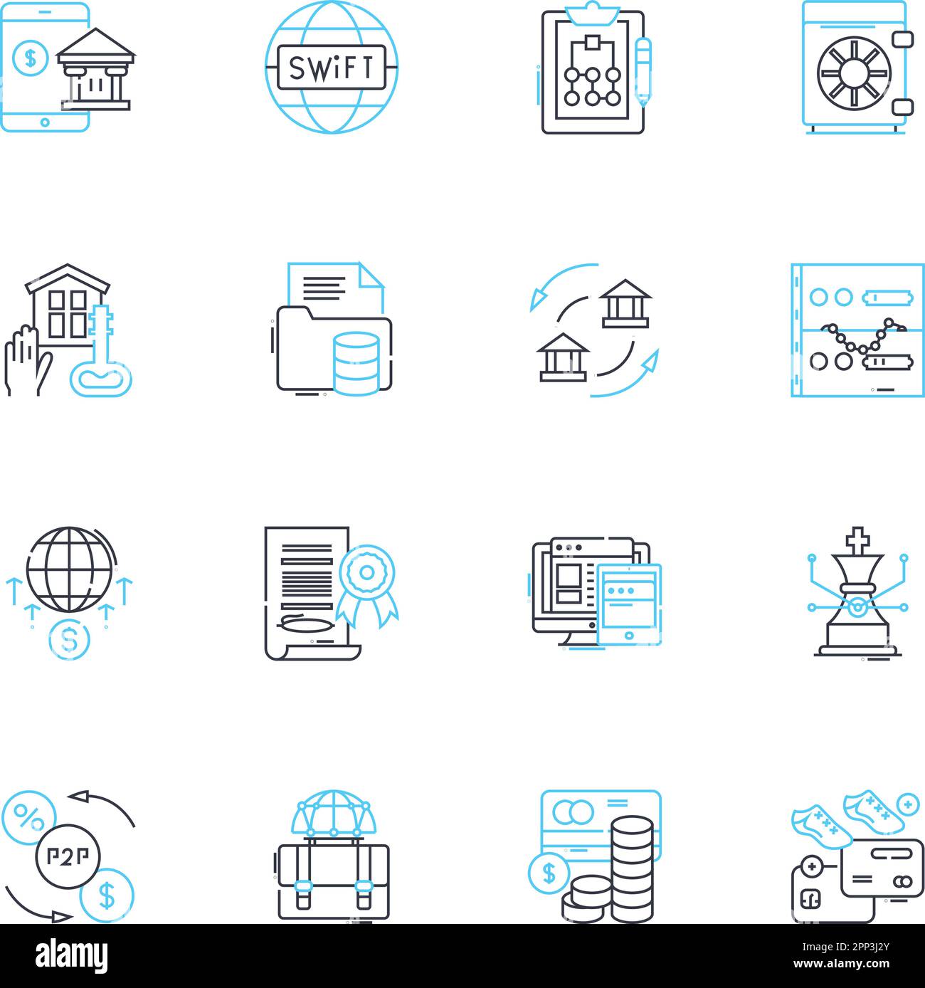 Investment strategy linear icons set. Diversification, Allocation, Risk ...