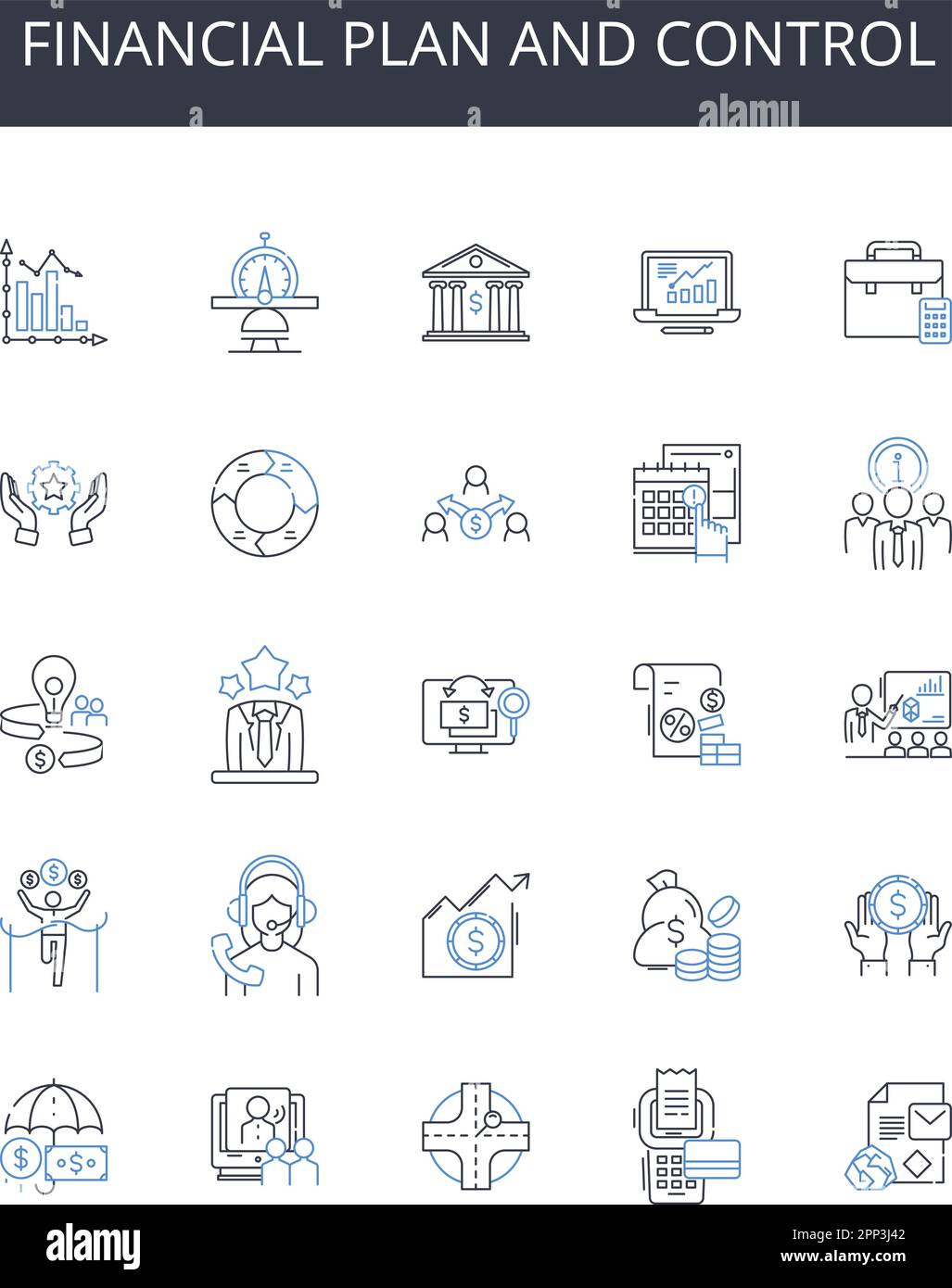 financial plan and control line icons collection. budget management ...