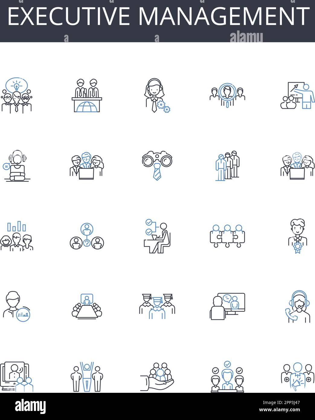 Executive management line icons collection. Administrative leadership, Business governance ...