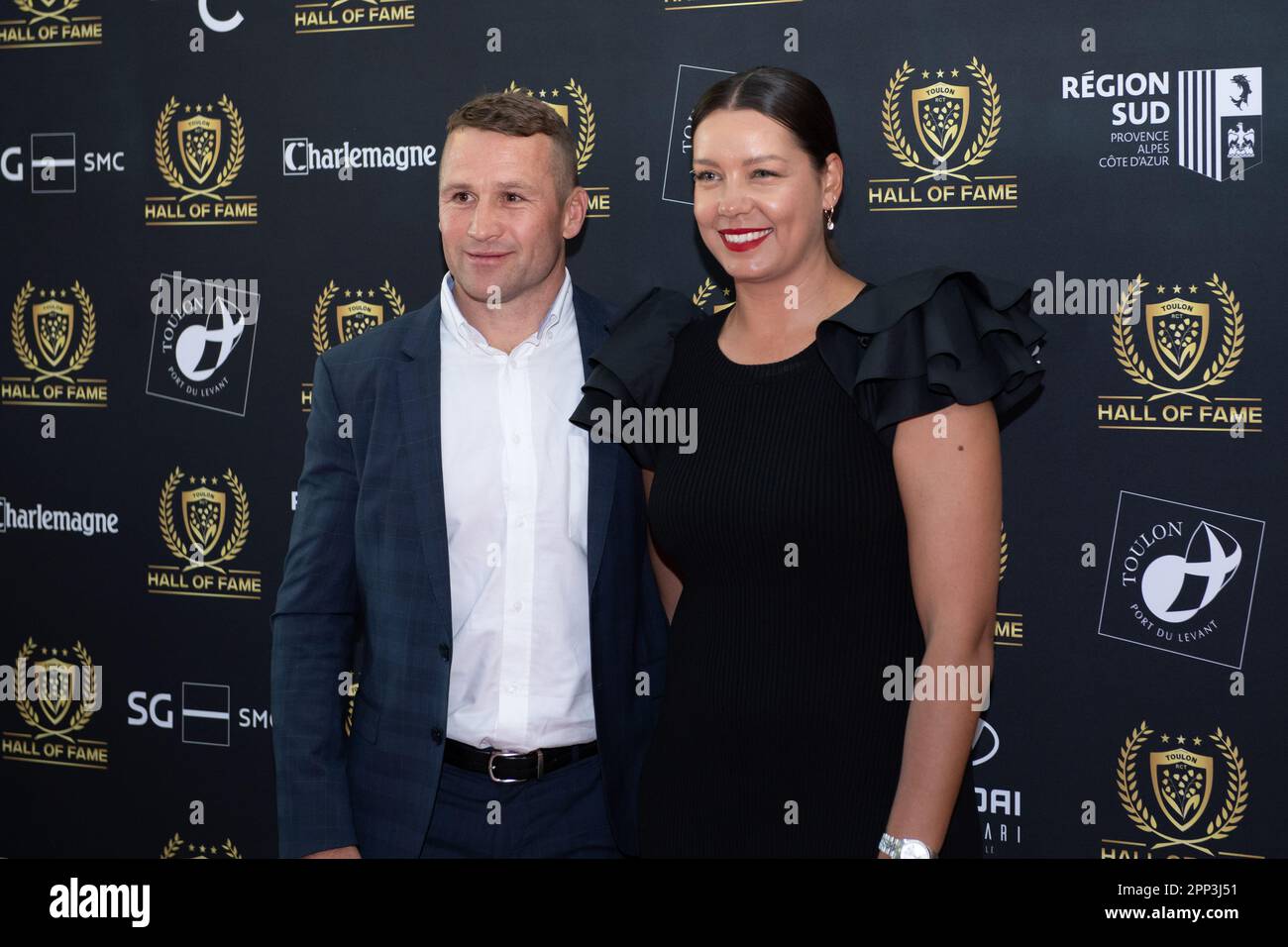Toulon, France. 18th Apr, 2023. Matt Giteau and his wife arrive to the ...