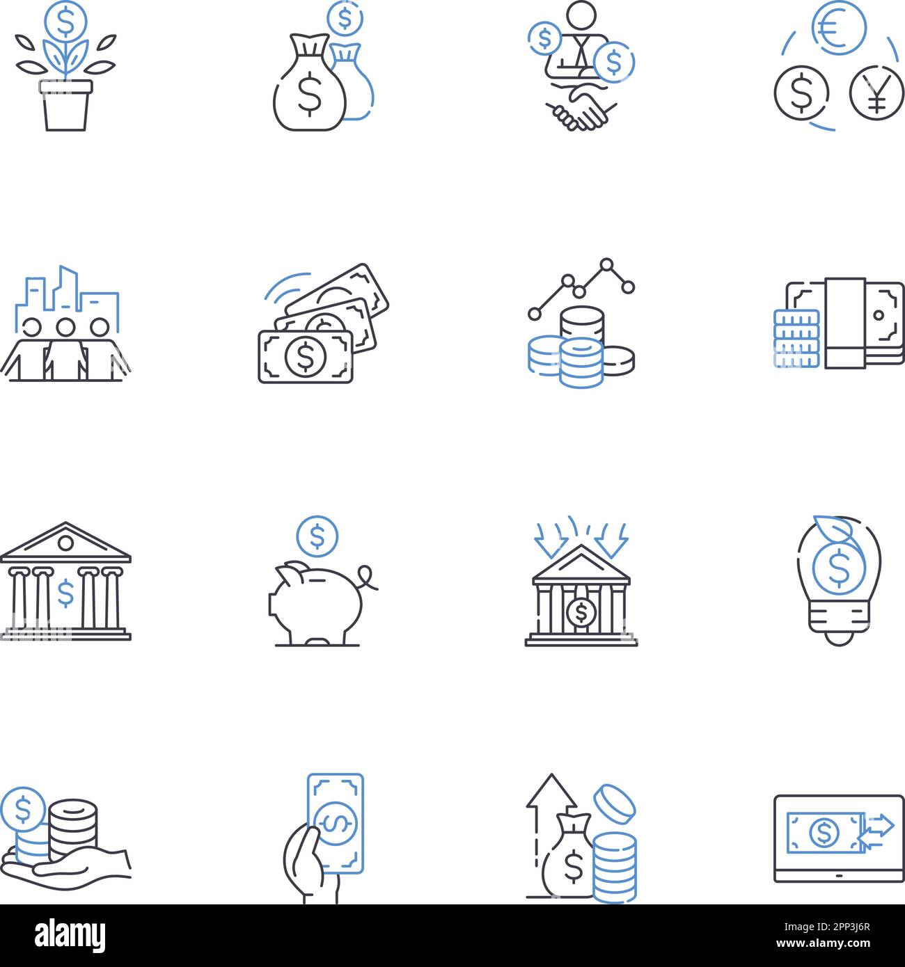 Investment portfolio line icons collection. Diversification, Risk, Growth, Assets, Securities ...