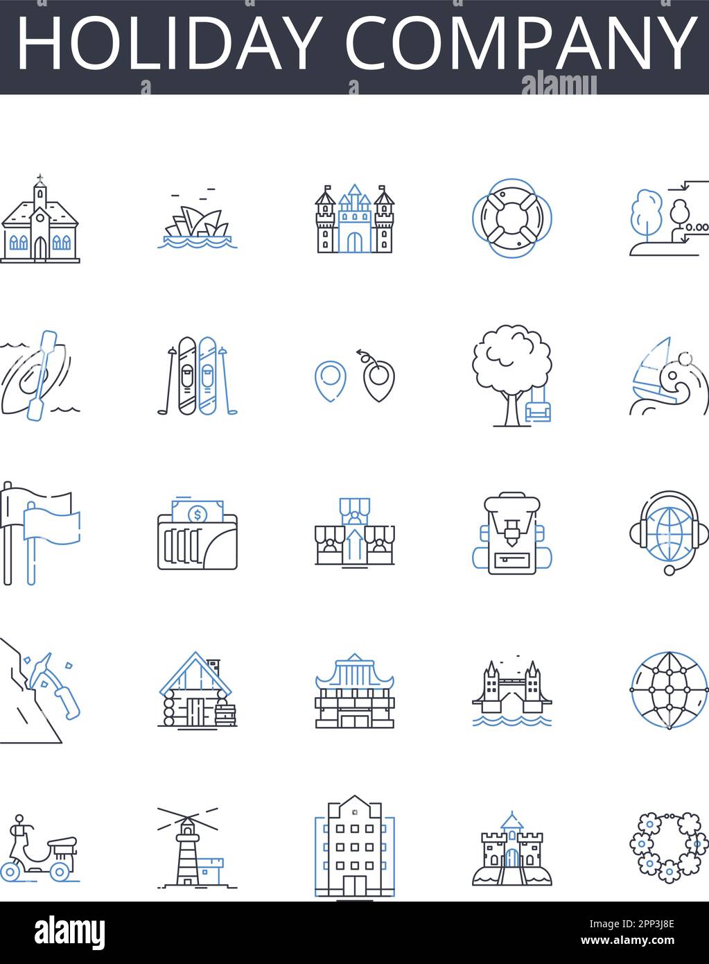 Holiday company line icons collection. Vacation agency, Travel business ...