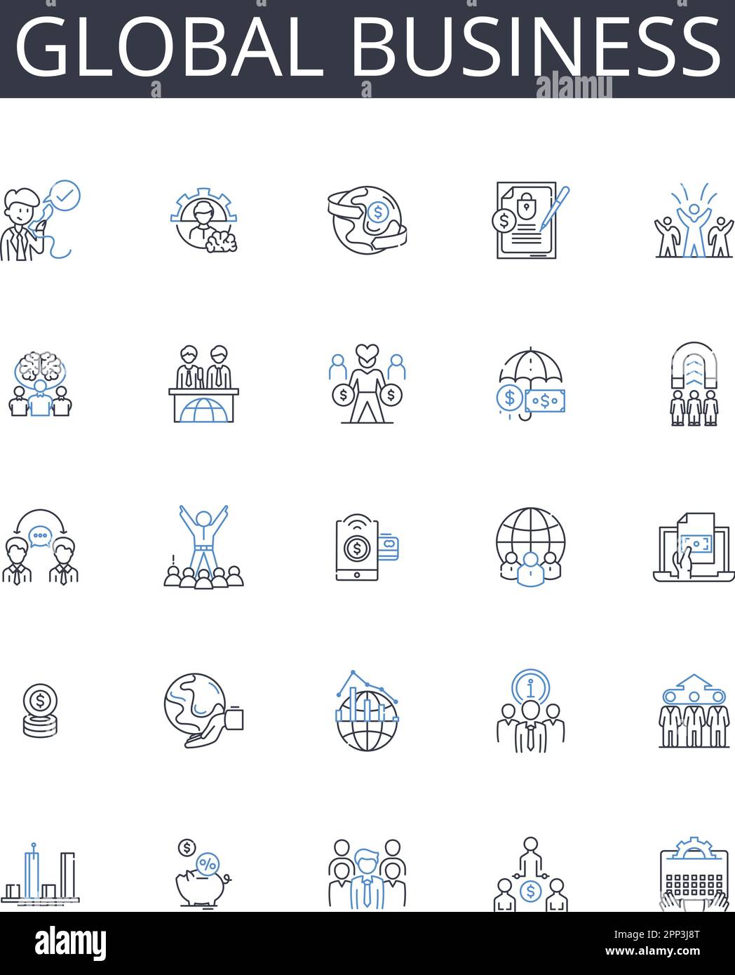 Global business line icons collection. Unity, Partnership, Alliance ...