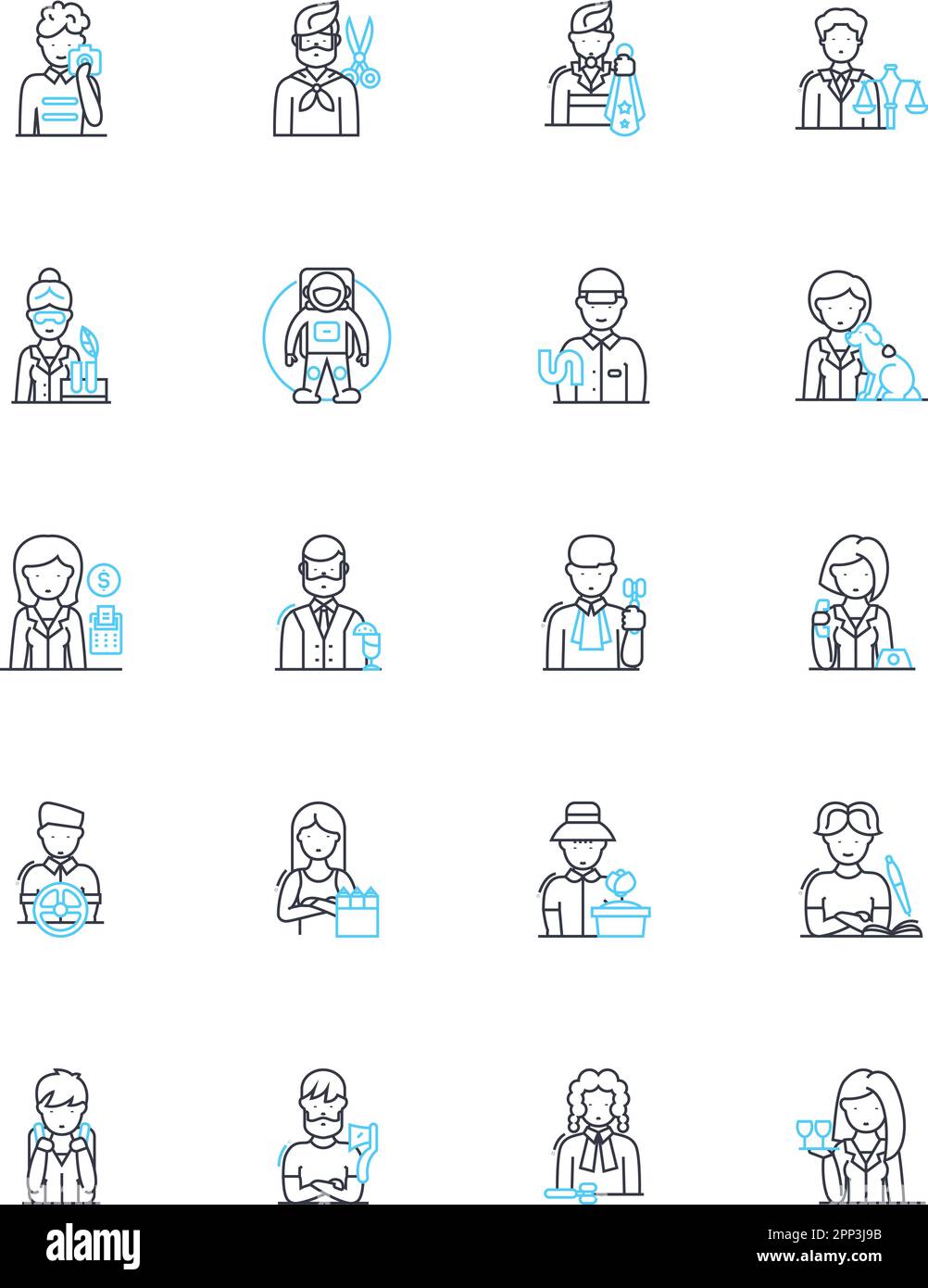 Employment linear icons set. Job, Career, Resume, Interview, Salary, Benefits, Workforce line ...