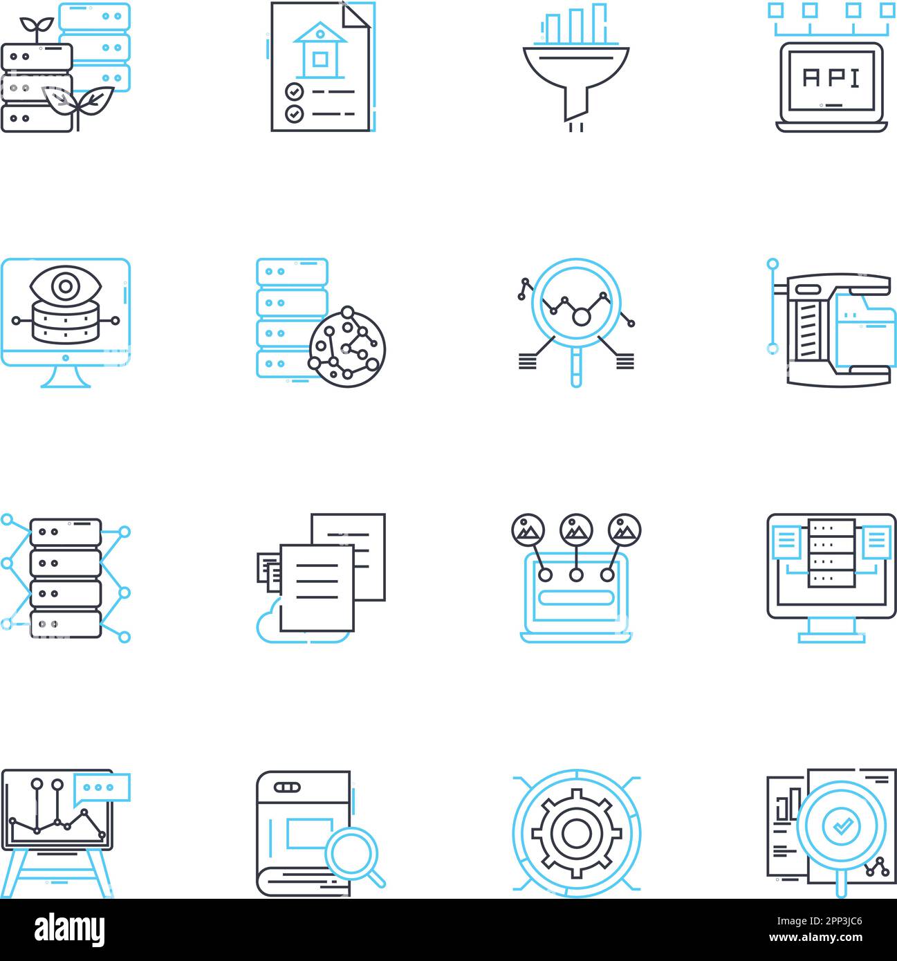 Risk assessment linear icons set. Probability, Uncertainty, Vulnerability, Threats, Consequences ...