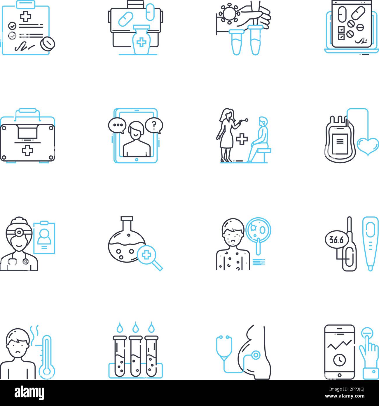 Medical clinic linear icons set. Diagnosis, Treatment, Health, Wellness ...