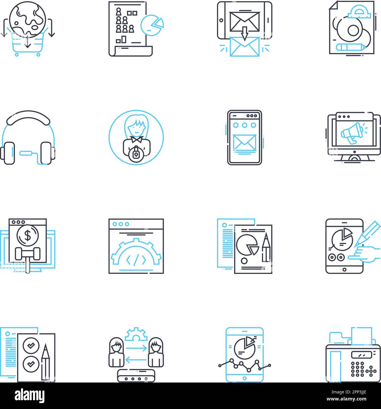 Brand management linear icons set. Strategy, Positioning, Reputation ...