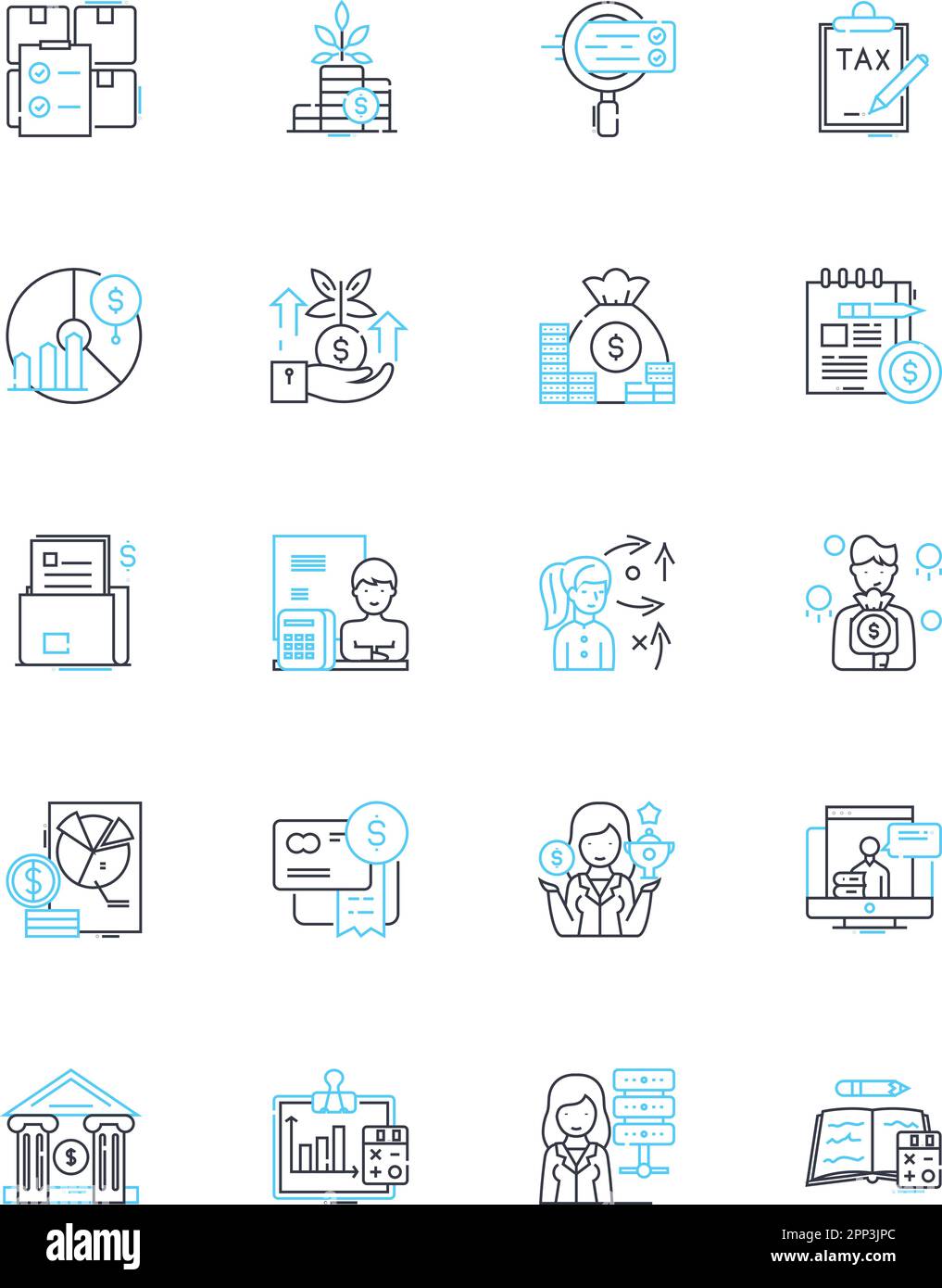 Marketing development linear icons set. Segmentation, Positioning, Branding, Advertising, Sales ...