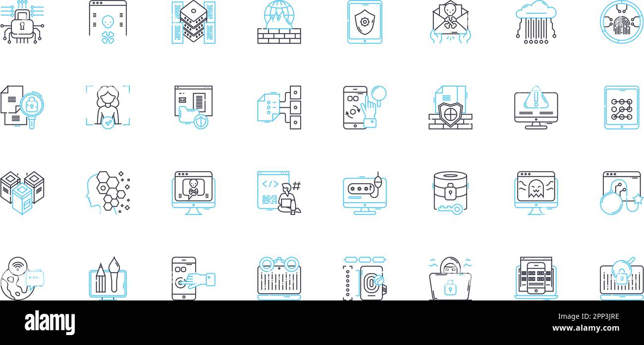 Information Safety Linear Icons Set Encryption Firewall Malware