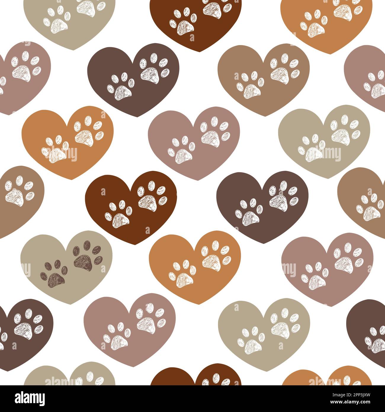 Brown hearts with doodle paw prints seamless pattern Stock Vector Image ...