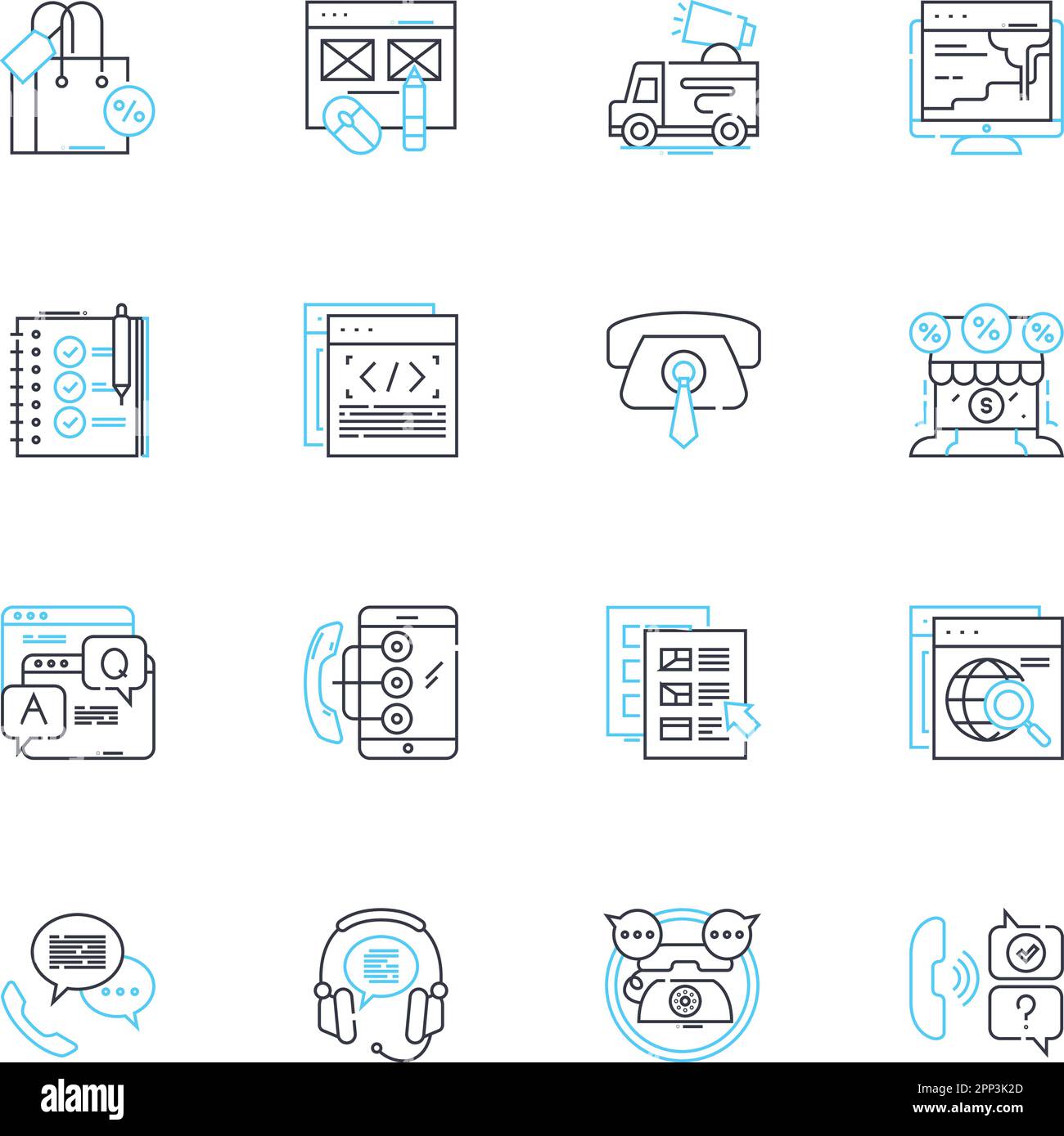 User aid linear icons set. Assistance, Guidance, Help, Support, Service ...