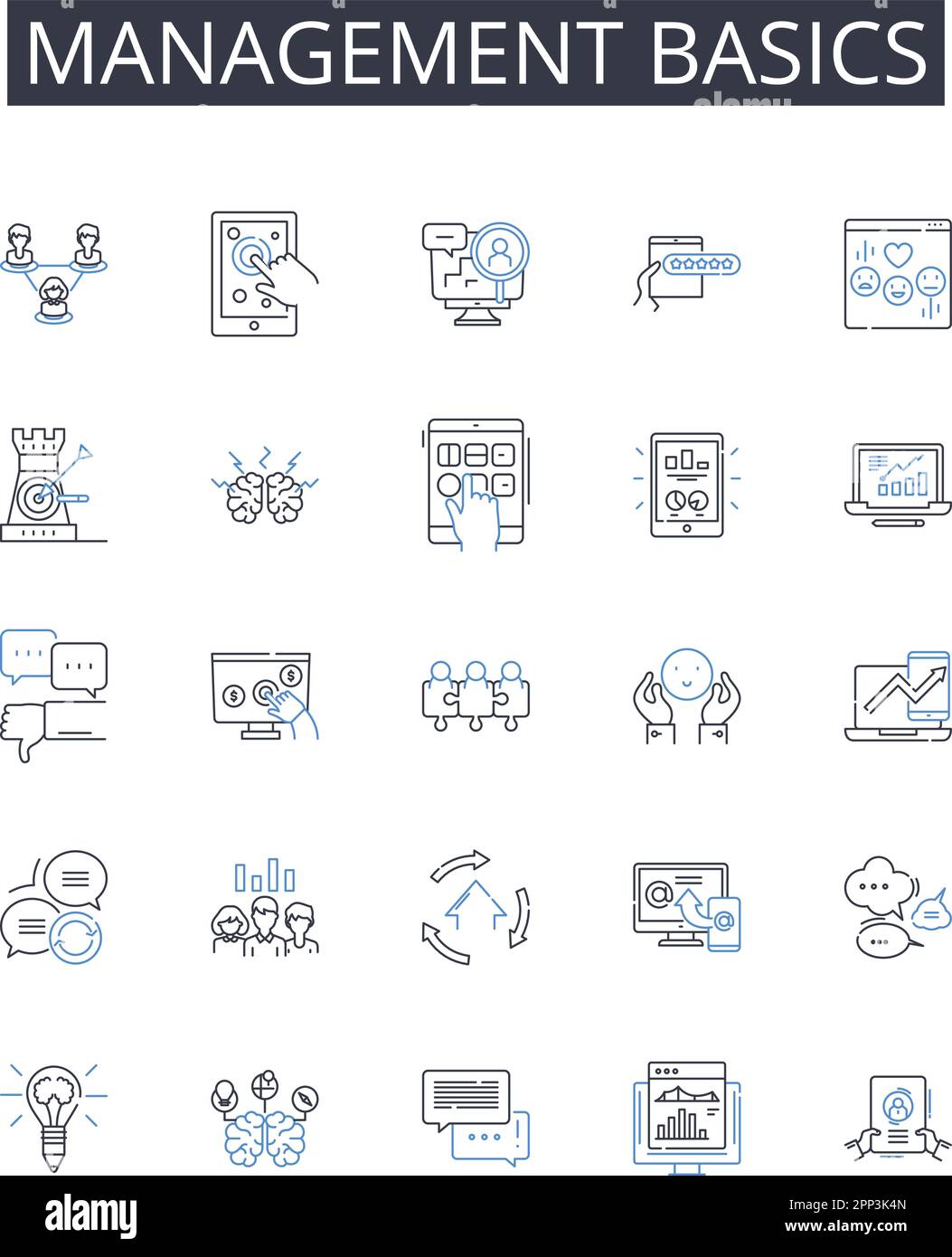 Management basics line icons collection. Financial literacy, Marketing ...