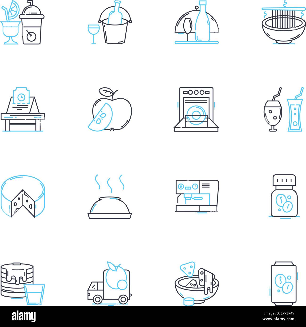 Meal selection linear icons set. Cuisine, Diet, Menu, Options ...