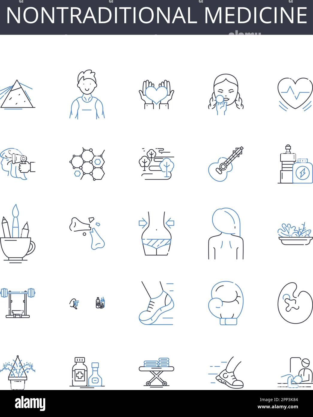 Nontraditional medicine line icons collection. Partnership ...