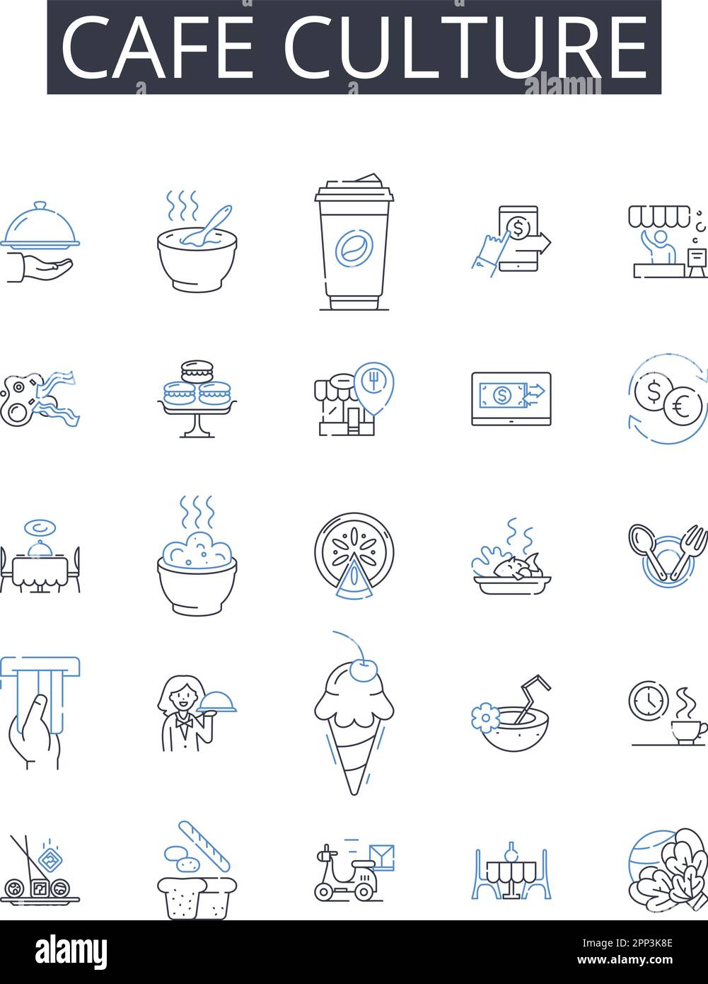 Cafe culture line icons collection. Food scene, Urban style, Street ...