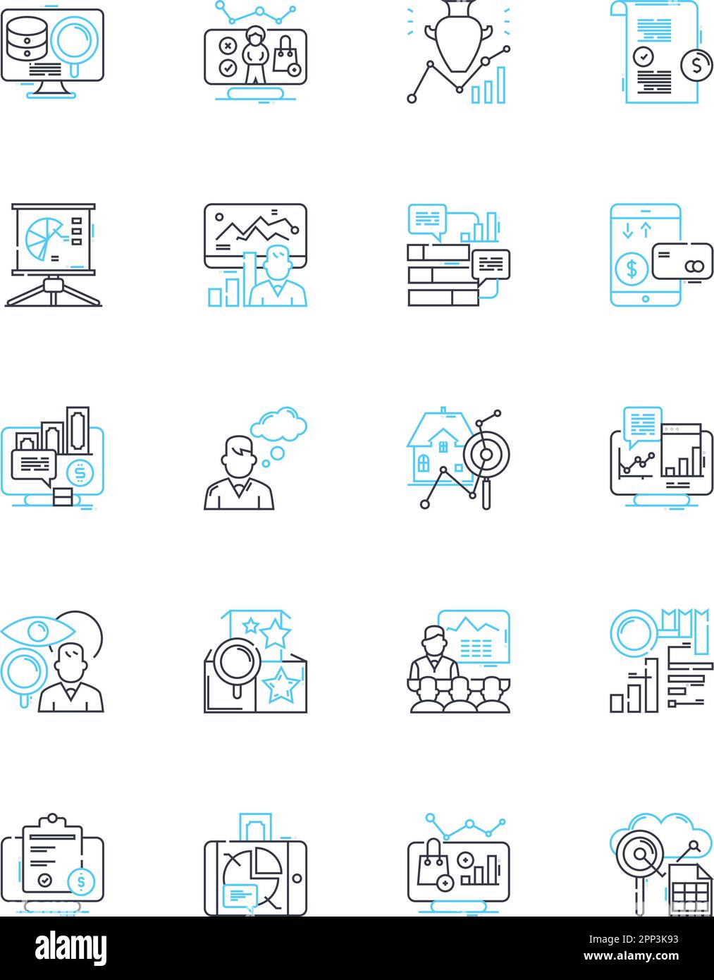 Market investigation linear icons set. Analysis, Competitors, Consumer ...