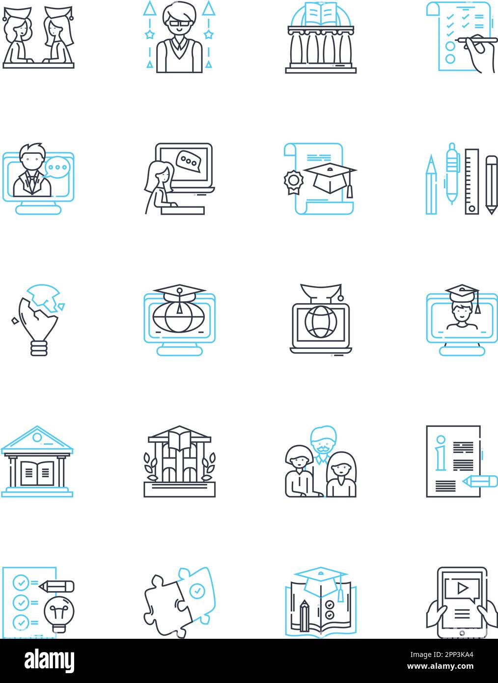 E-learning workshops linear icons set. Online, Interactive, Webinars ...
