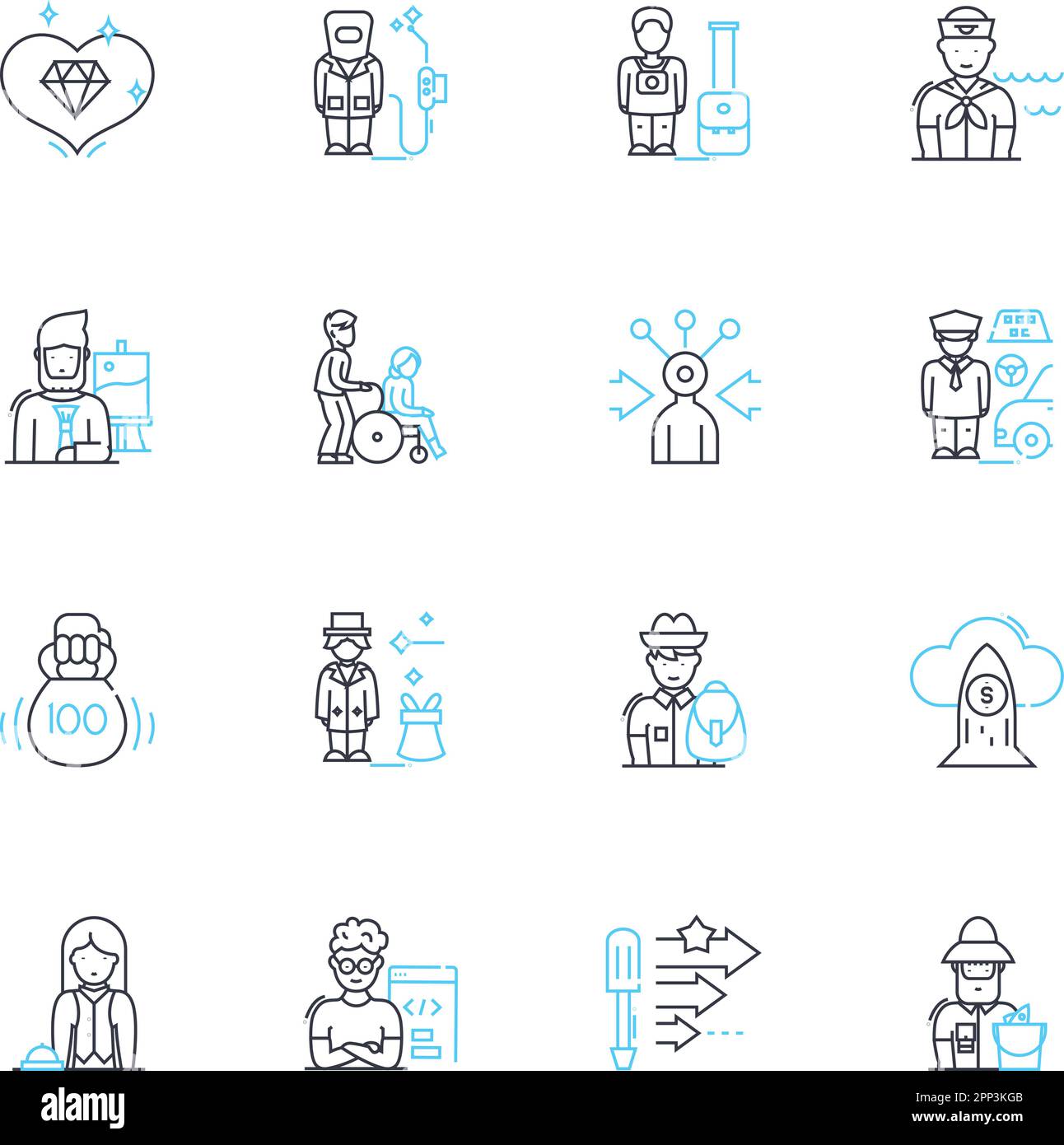 Identity creation linear icons set. Persona, Self-image, Perception ...