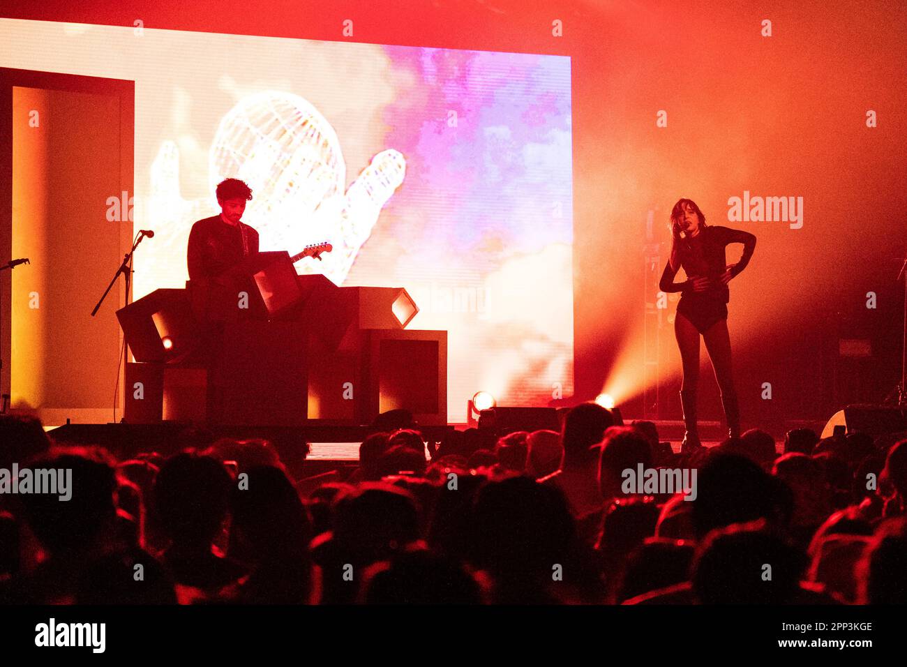 Matthew Lewin, left, and Mica Tenenbaum of Magdalena Bay perform at the ...