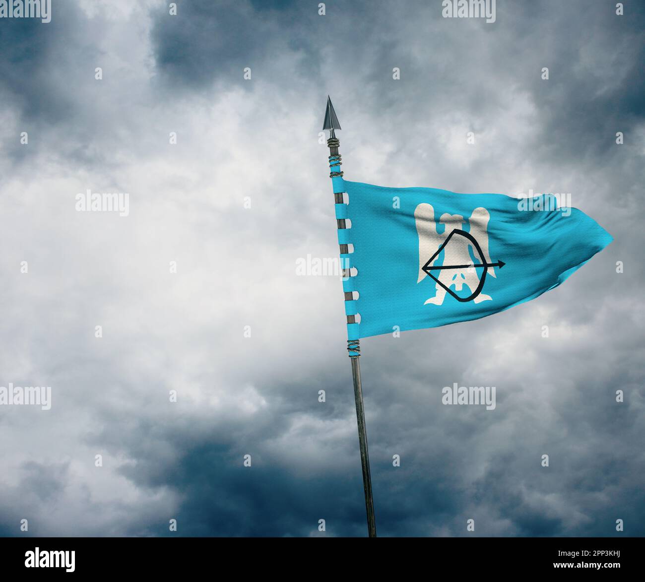 A digital illustration of a flag of the Seljuk Empire waving against a ...