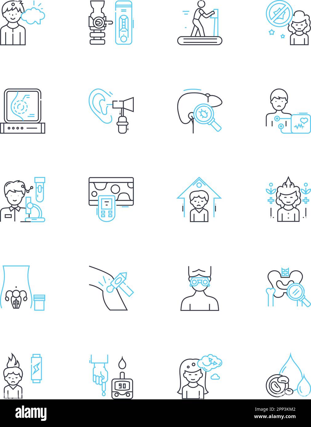 Disease management linear icons set. Prevention, Diagnosis, Treatment ...