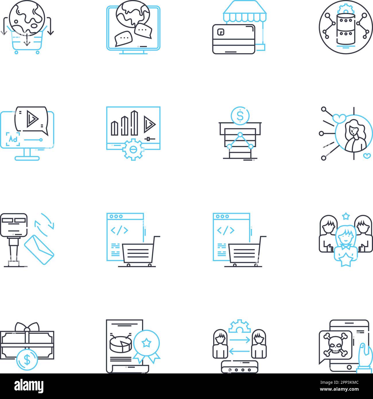 Sales awareness linear icons set. Conversion, Prospects, Funnel ...