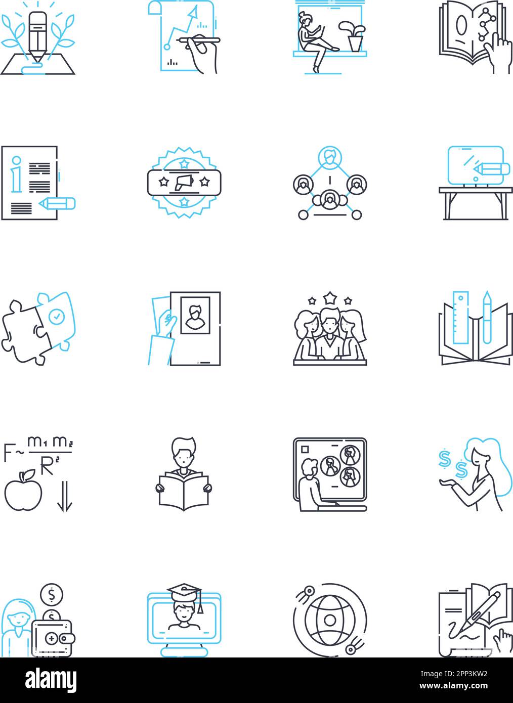 Present-day teaching linear icons set. Technology, Assessment ...