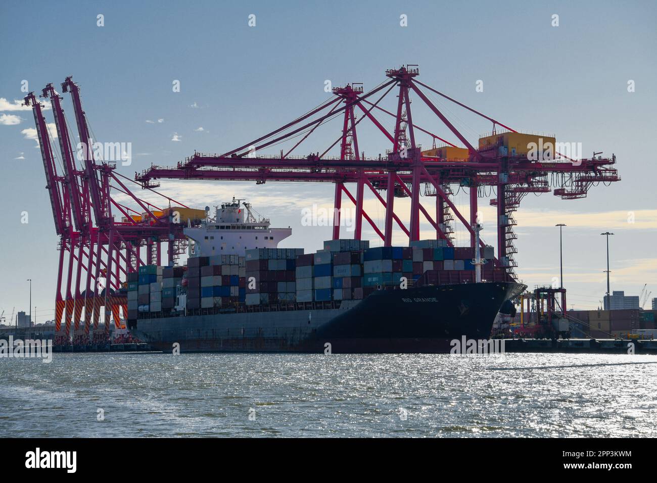 Container Ships Being Unloaded in Port Melbourne by Cranes, Port ...