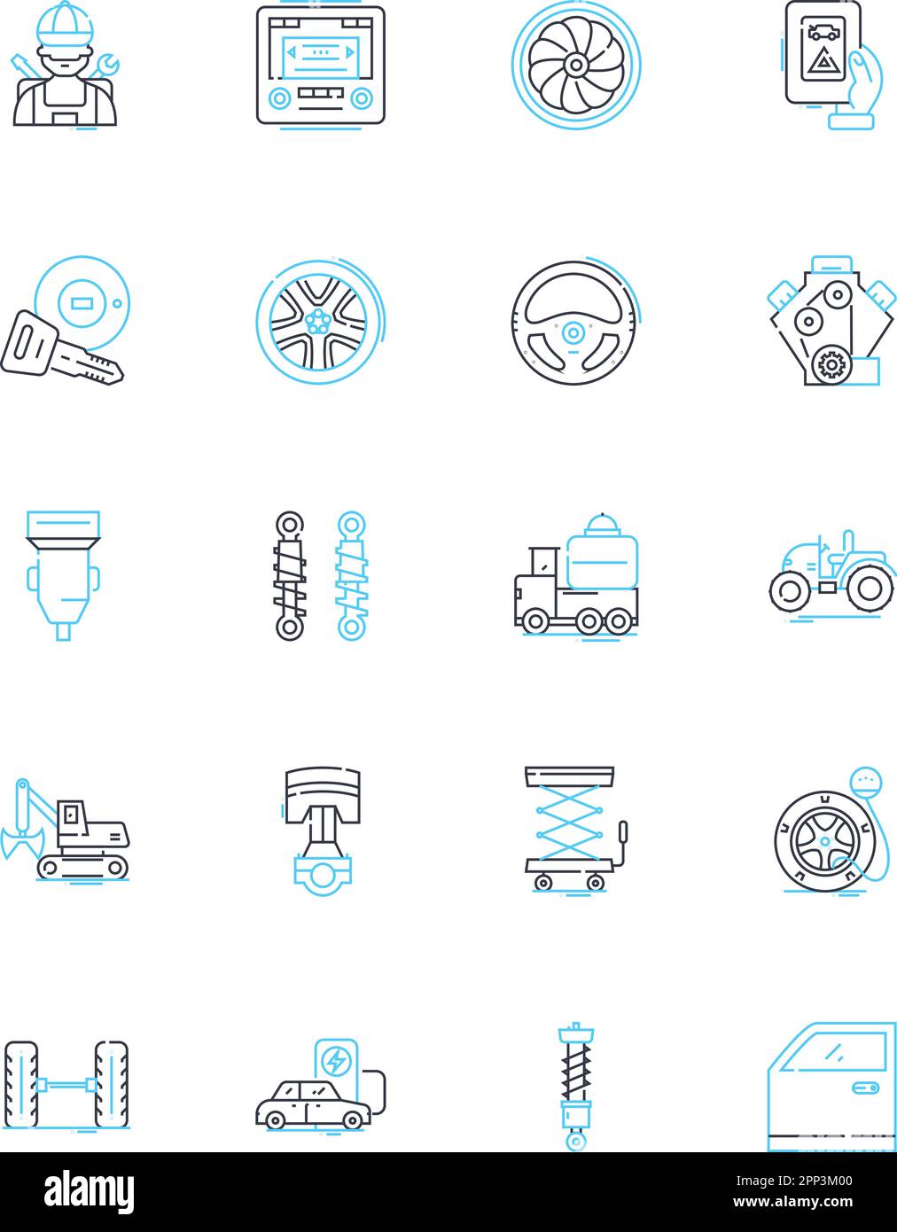 Automobile linear icons set. Vehicle, Transport, Fuel, Engine, Tire ...