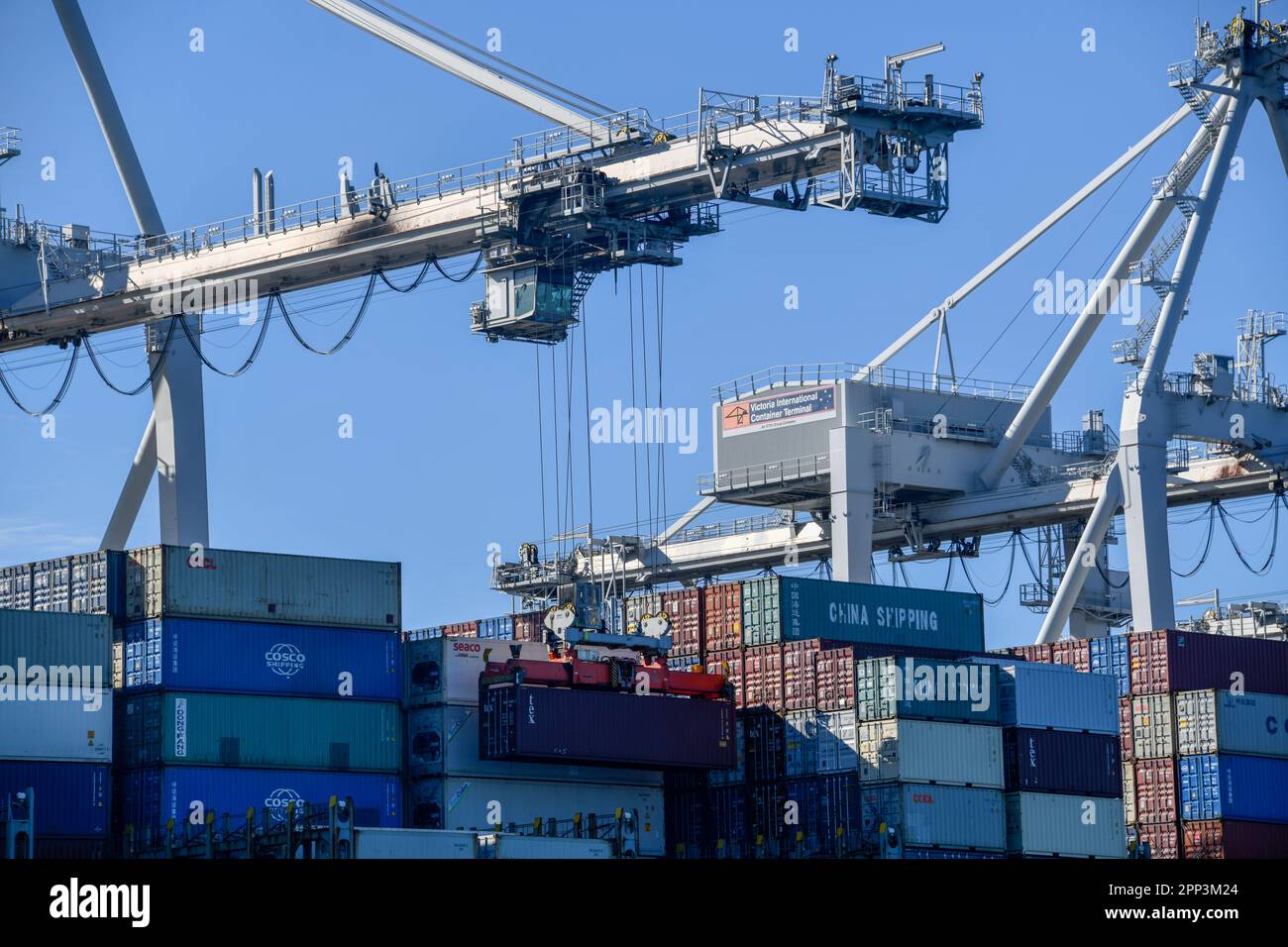 Container Ships Being Unloaded in Port Melbourne by Cranes, Port ...