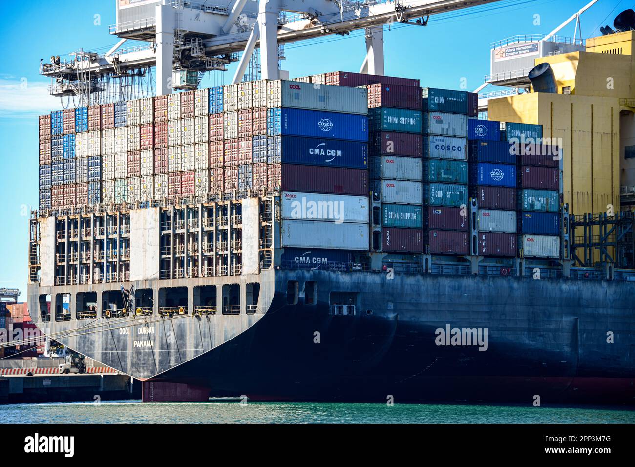 Container Ships Being Unloaded in Port Melbourne by Cranes, Port ...
