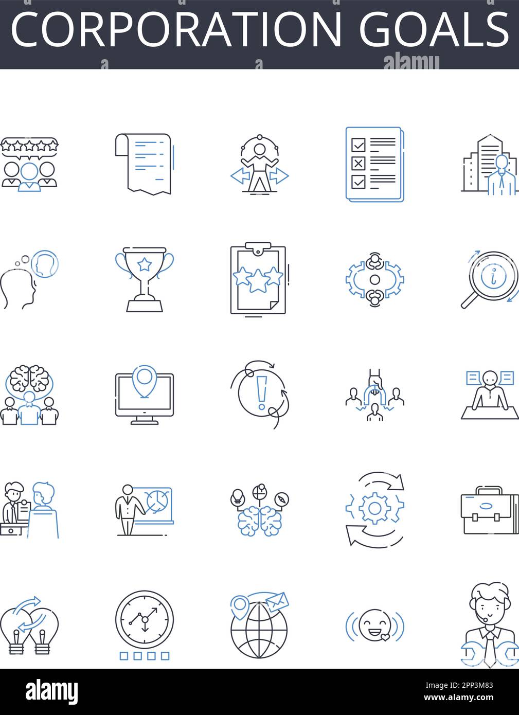 Corporation goals line icons collection. Business objectives, Company ...
