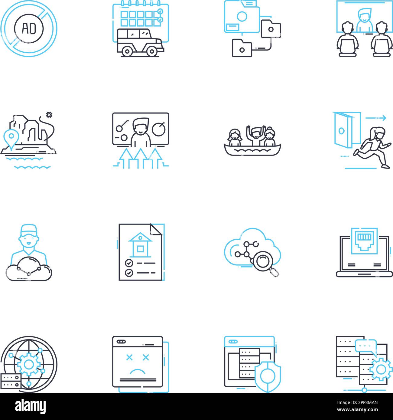 Communication technology linear icons set. Wireless, Satellite, Fiber ...
