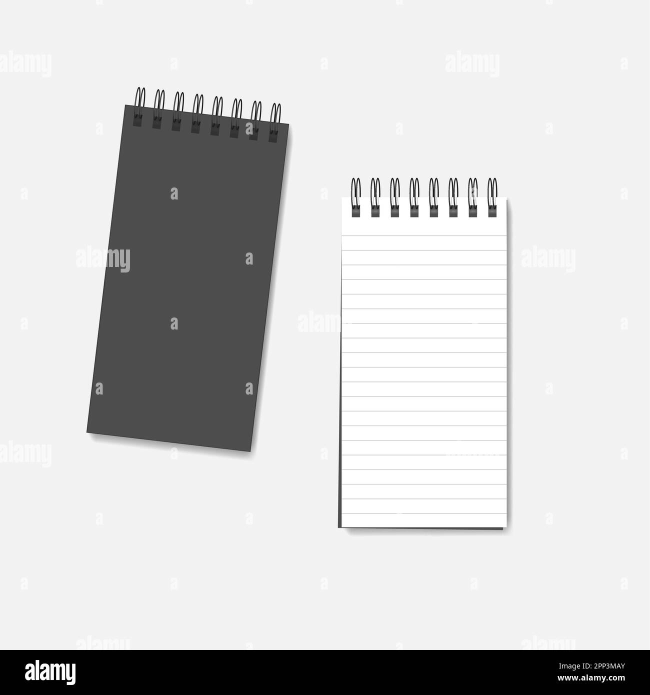 Spiral blank reporter notebook, realistic vector mockup. Open and ... Spiral blank reporter notebook, realistic vector mockup. Open and ...