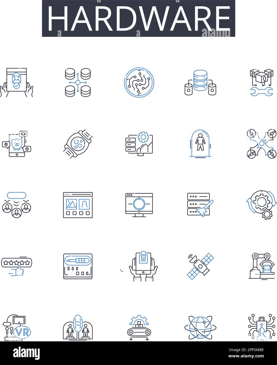 Hardware Line Icons Collection Tools Equipment Devices Compnts