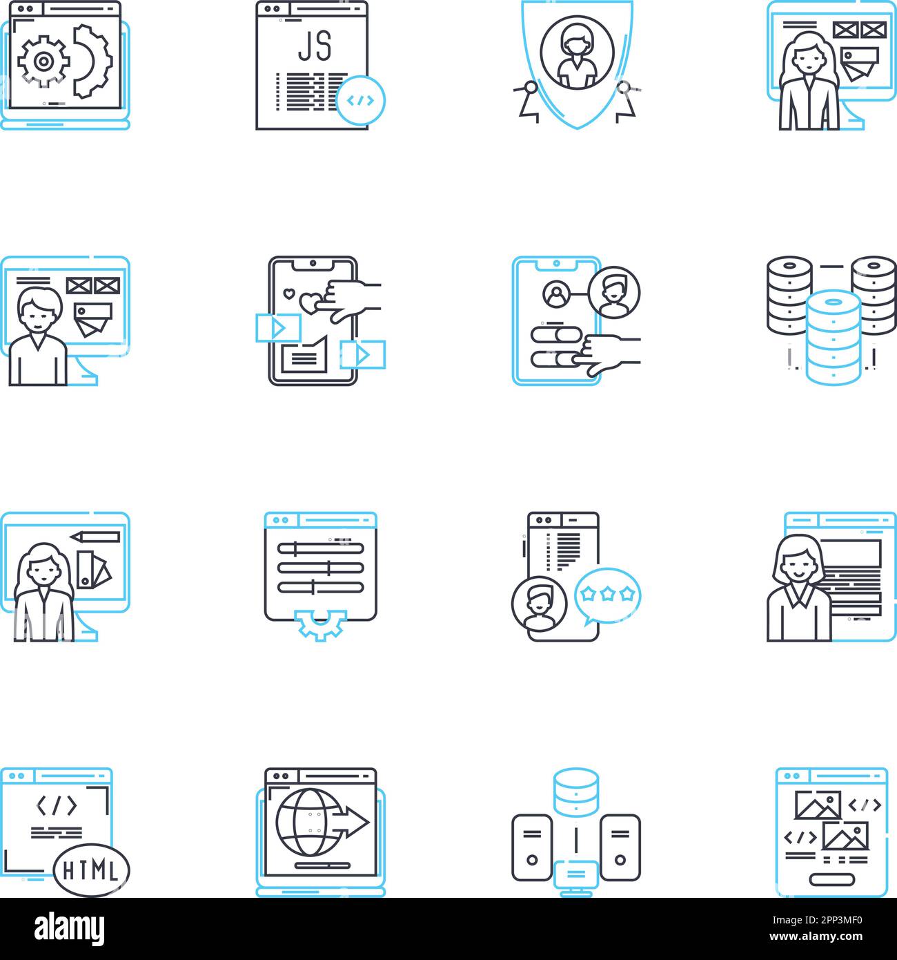 Technical assistance linear icons set. Support, Troubleshoot ...
