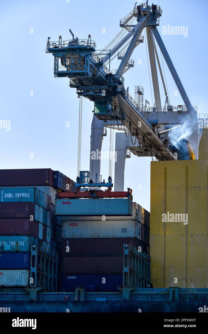 Container Ships Being Unloaded in Port Melbourne by Cranes, Port ...