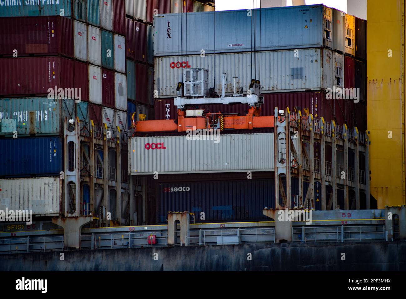 Container Ships Being Unloaded in Port Melbourne by Cranes, Port ...