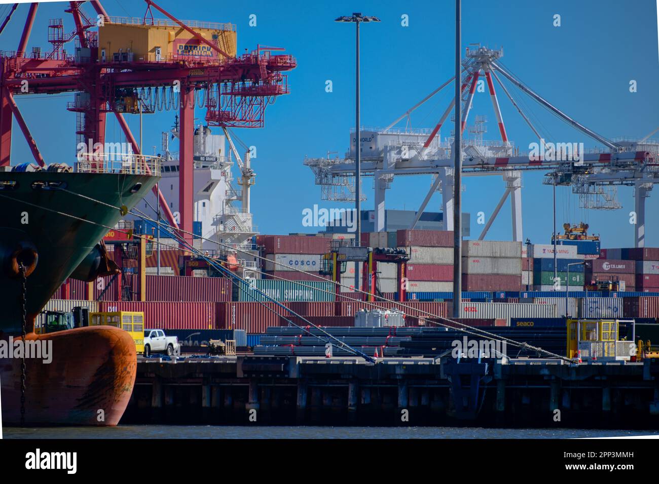 Container Ships Being Unloaded in Port Melbourne by Cranes, Port ...