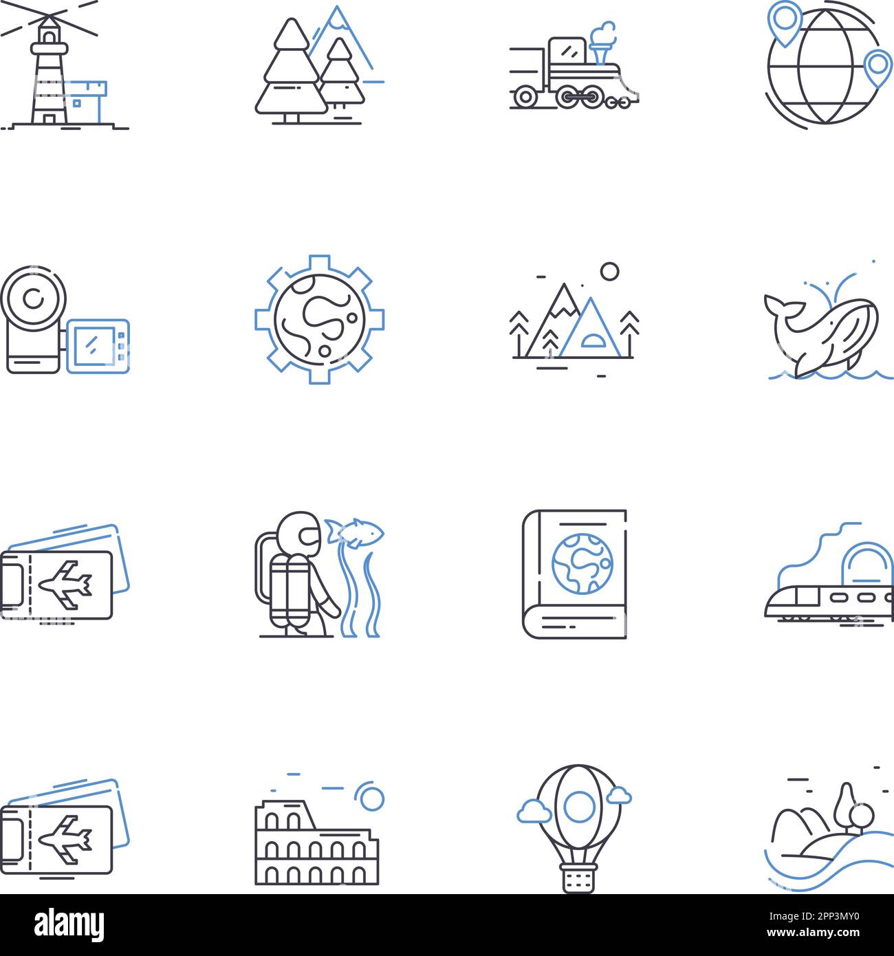 Island hopping line icons collection. Adventure, Destinations, Beaches ...