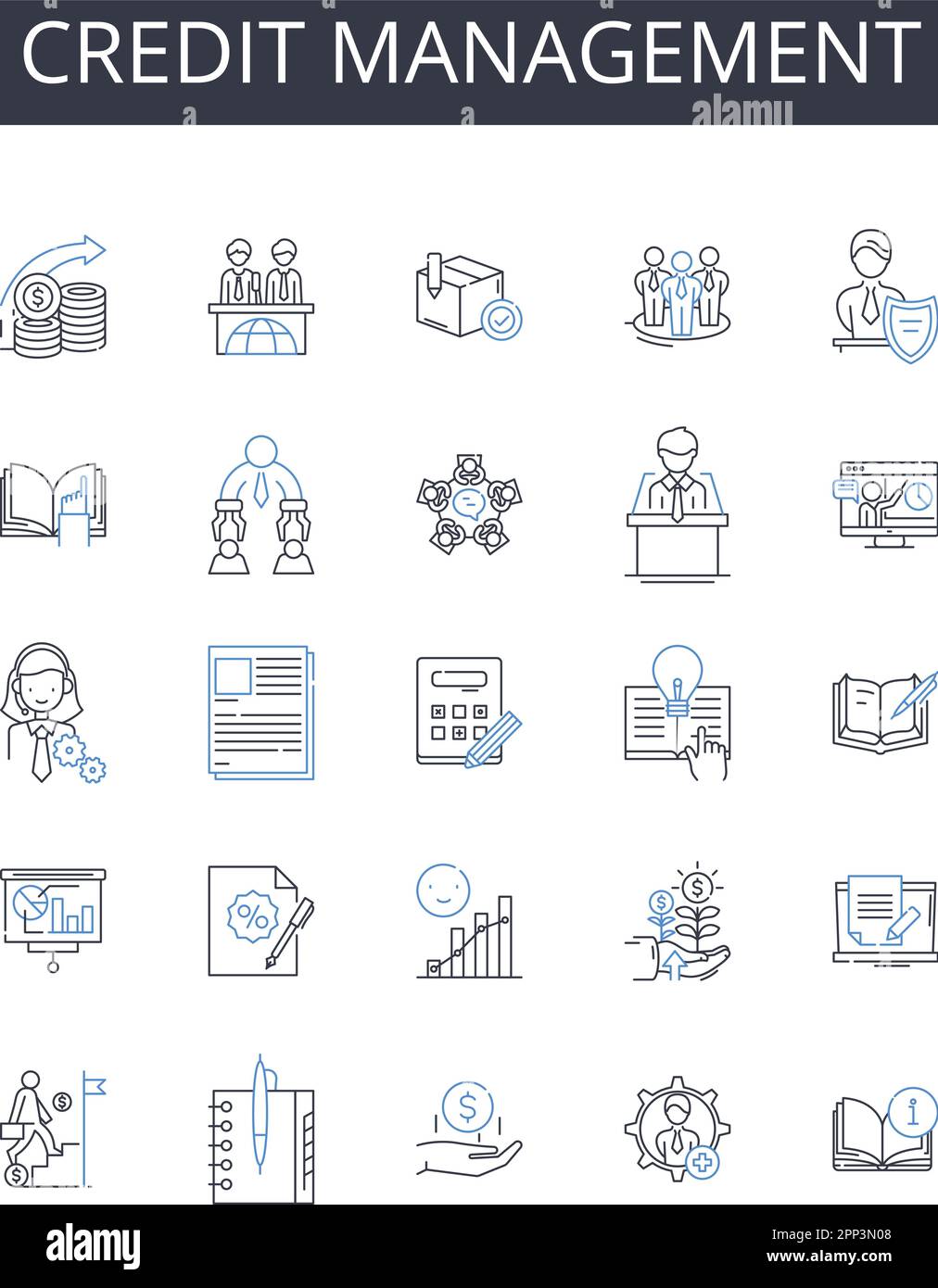 Credit management line icons collection. Debt resolution, Asset allocation, Financial planning ...