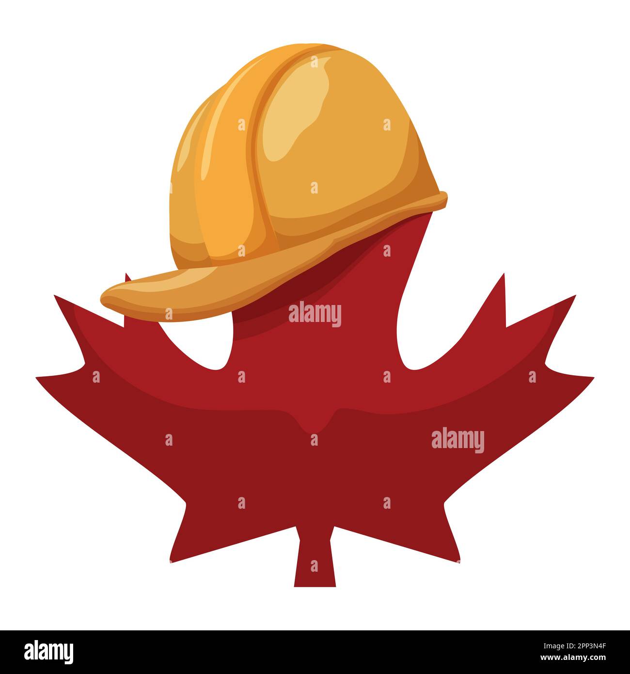 Canadian red maple leaf with yellow hard hat on top. Cartoon style ...