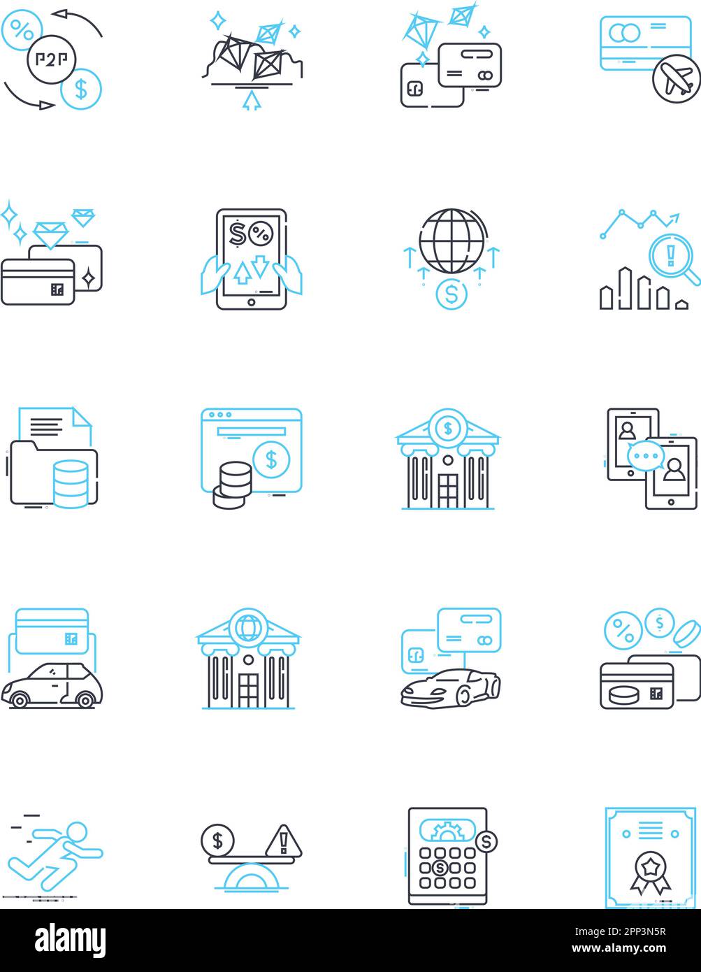 Portfolio management linear icons set. Investment, Diversification ...