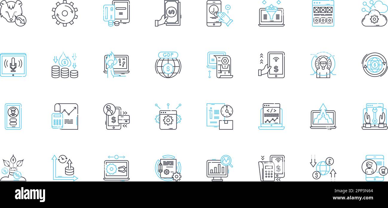 Business sector linear icons set. Innovation, Entrepreneurship, Marketing, Strategy, Finance ...
