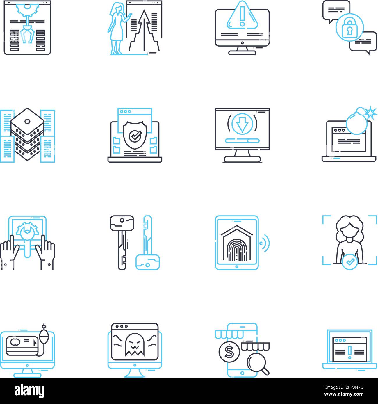 Online Security Linear Icons Set Encryption Firewall Vpn Malware Cybercrime Phishing Two