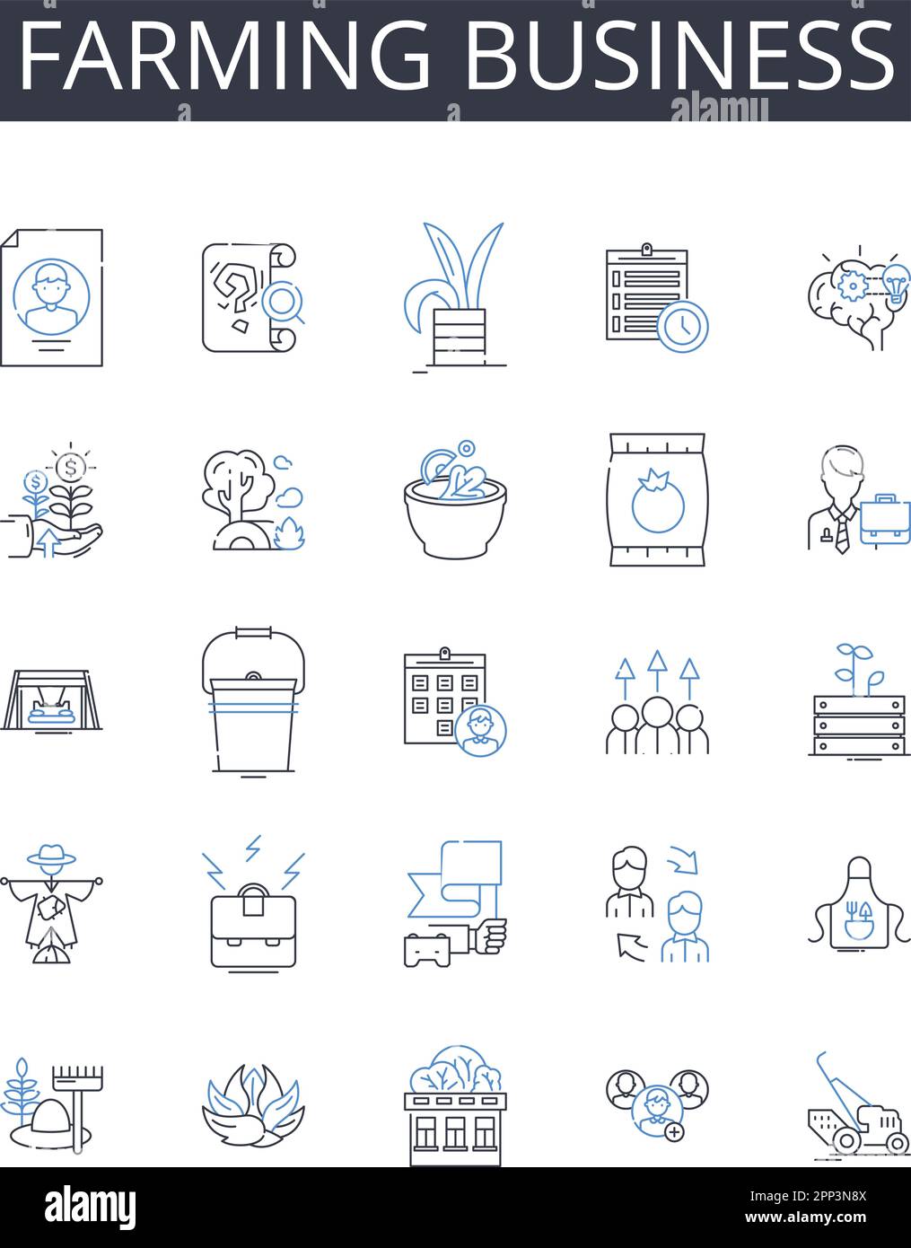 Farming business line icons collection. Retail market, Automotive ...