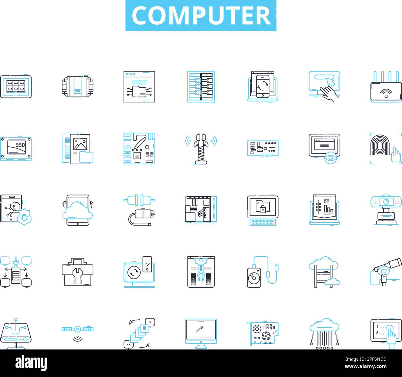 Computer Linear Icons Set Keyboard Screen Mouse Software Hardware Processor Memory Line