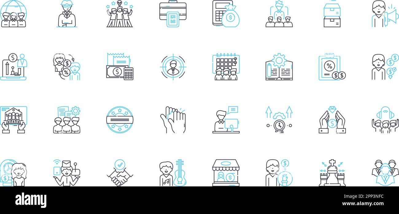 Desk linear icons set. Wood, Metal, Glass, Workstation, Computer ...