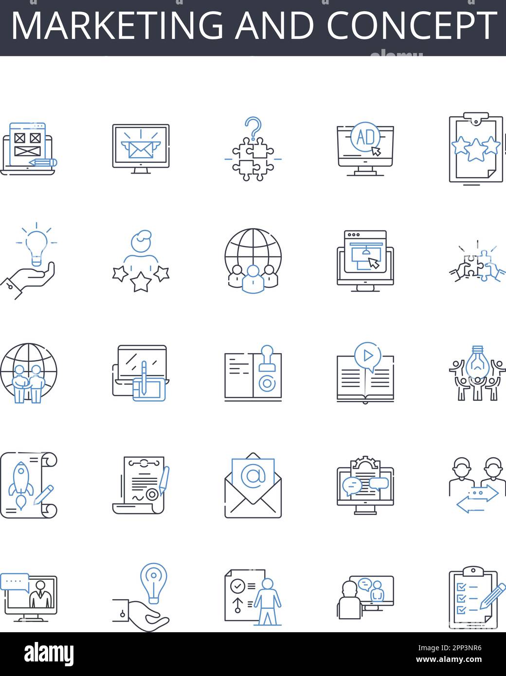 Marketing and concept line icons collection. Salesmanship and approach ...